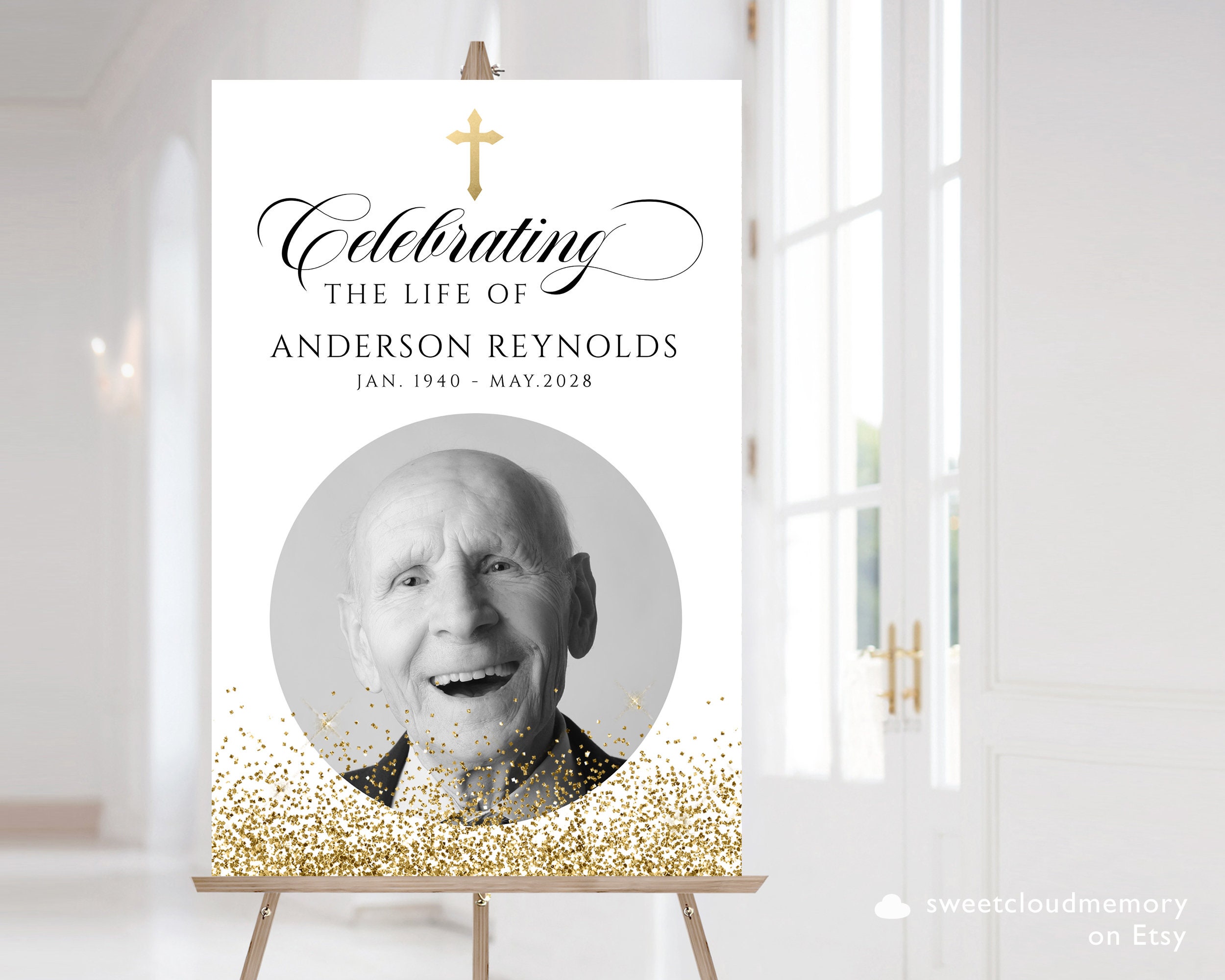 Gold Cross Minimal Funeral Sign Simple Celebrating Life Sign - Etsy