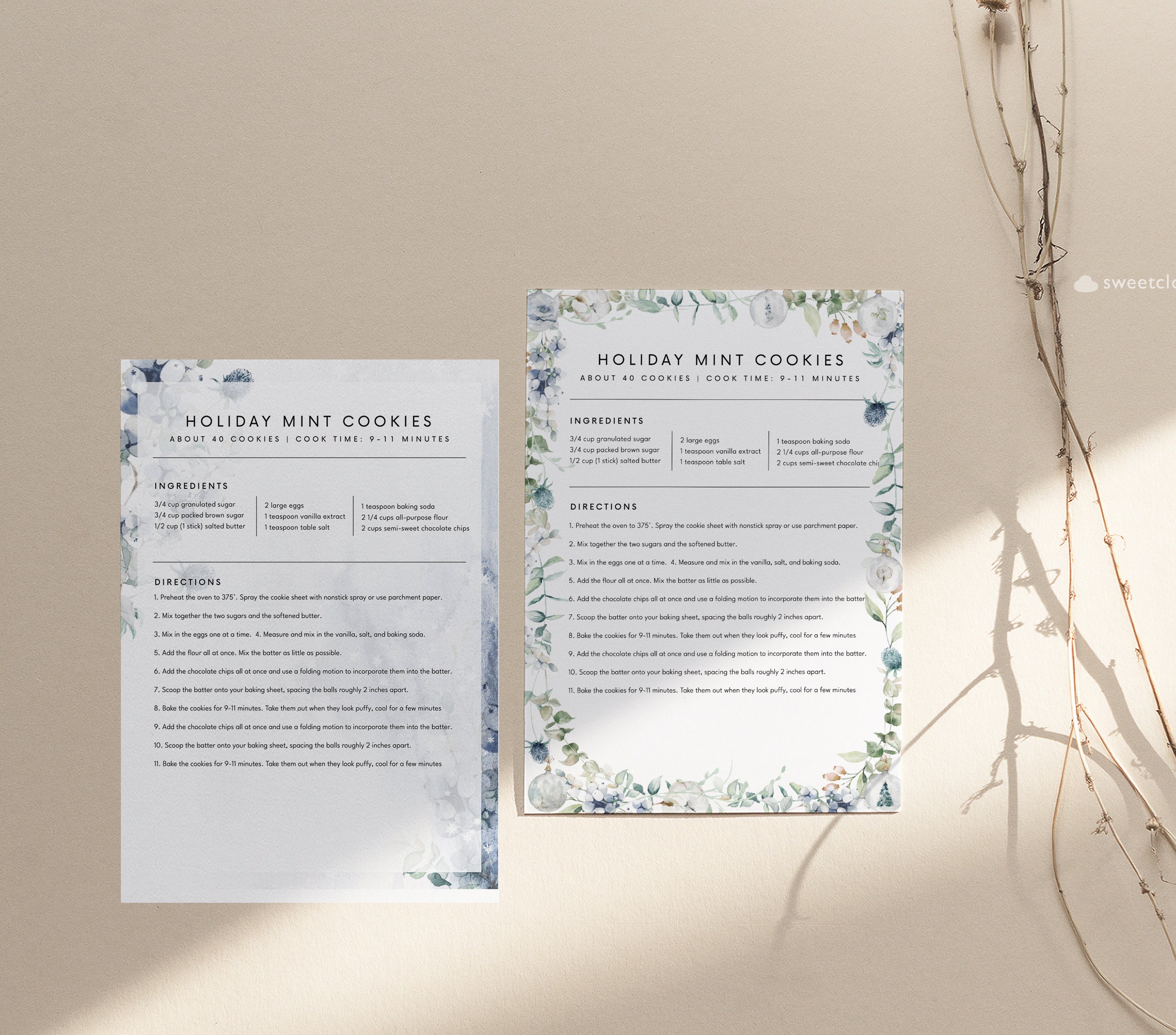 Holiday Recipe Card Template 8.5x11 A4 Christmas Editable - Etsy