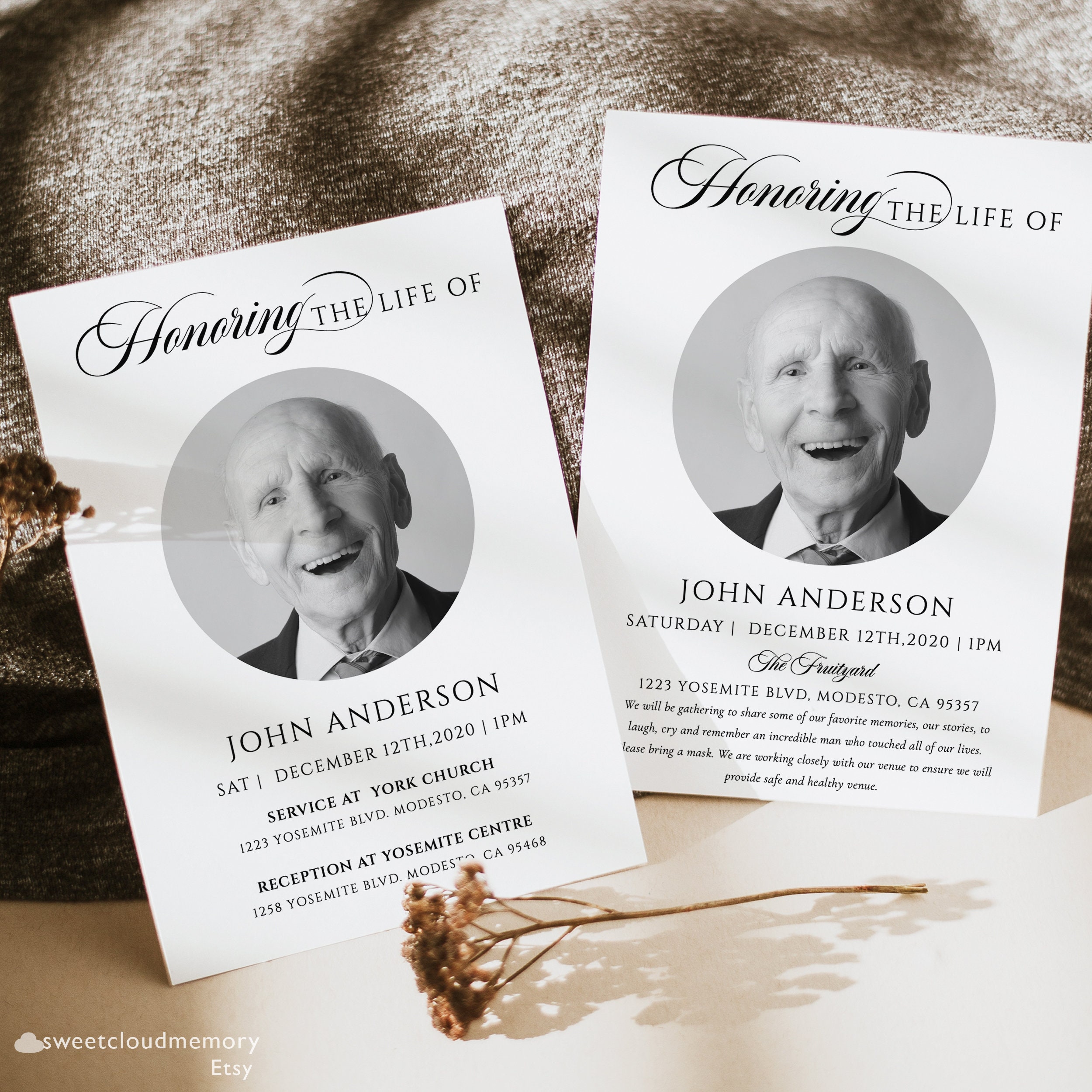 Minimal Funeral Invitation Template,simple Photo Celebration of Life ...