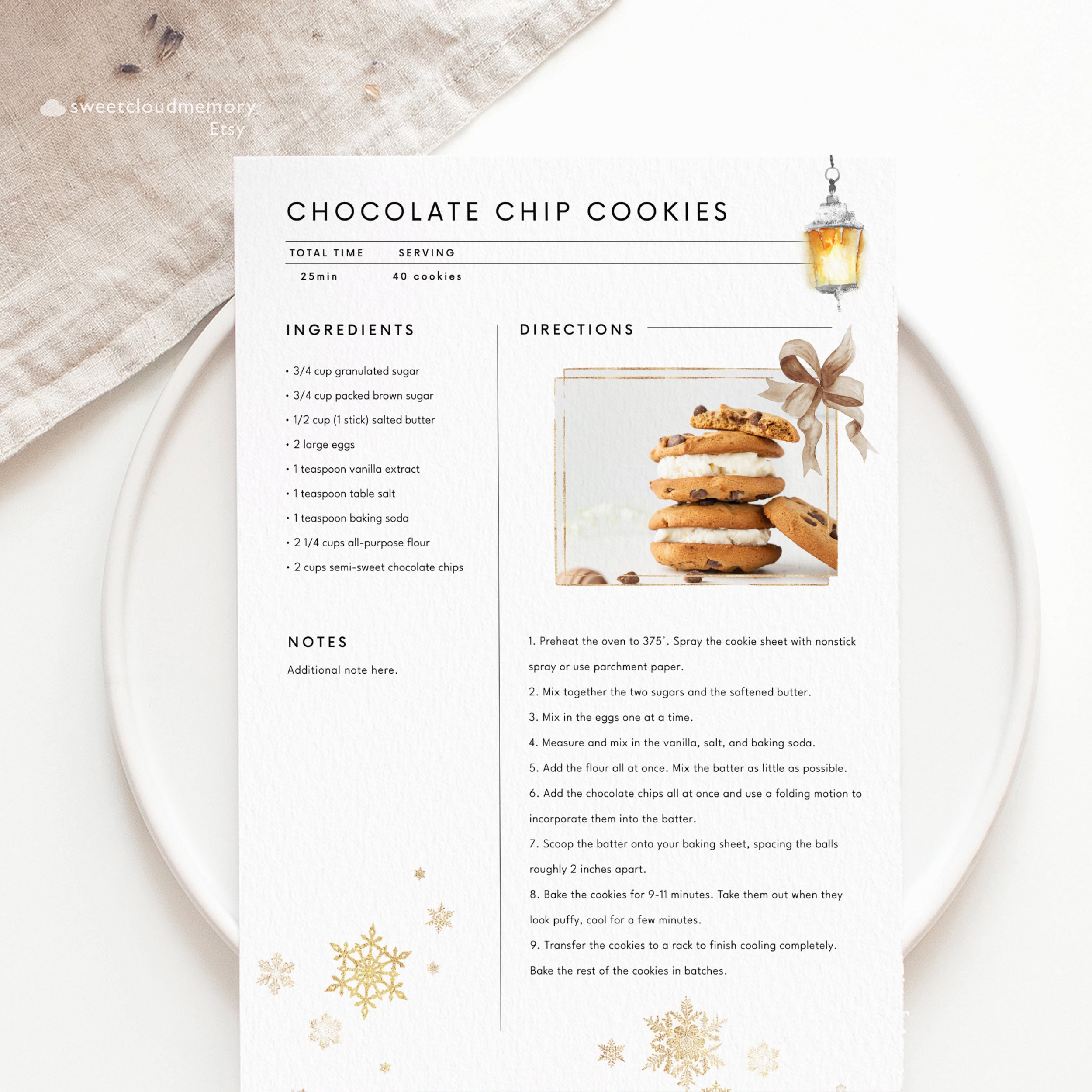 Holiday Recipe Card Template Christmas Editable Simple Recipe Card ...