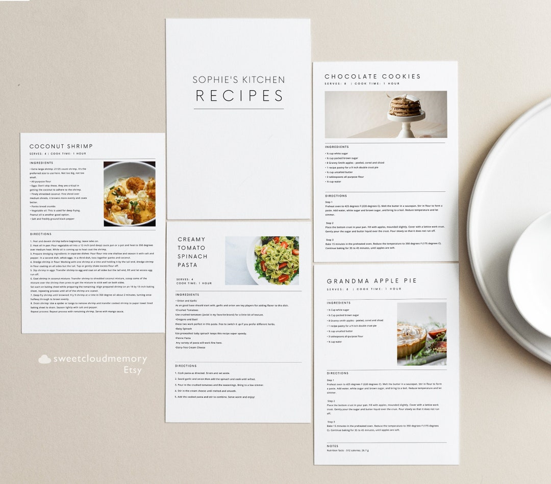 US LETTER SIZE Minimal Recipe Template Editable, Simple Printable ...