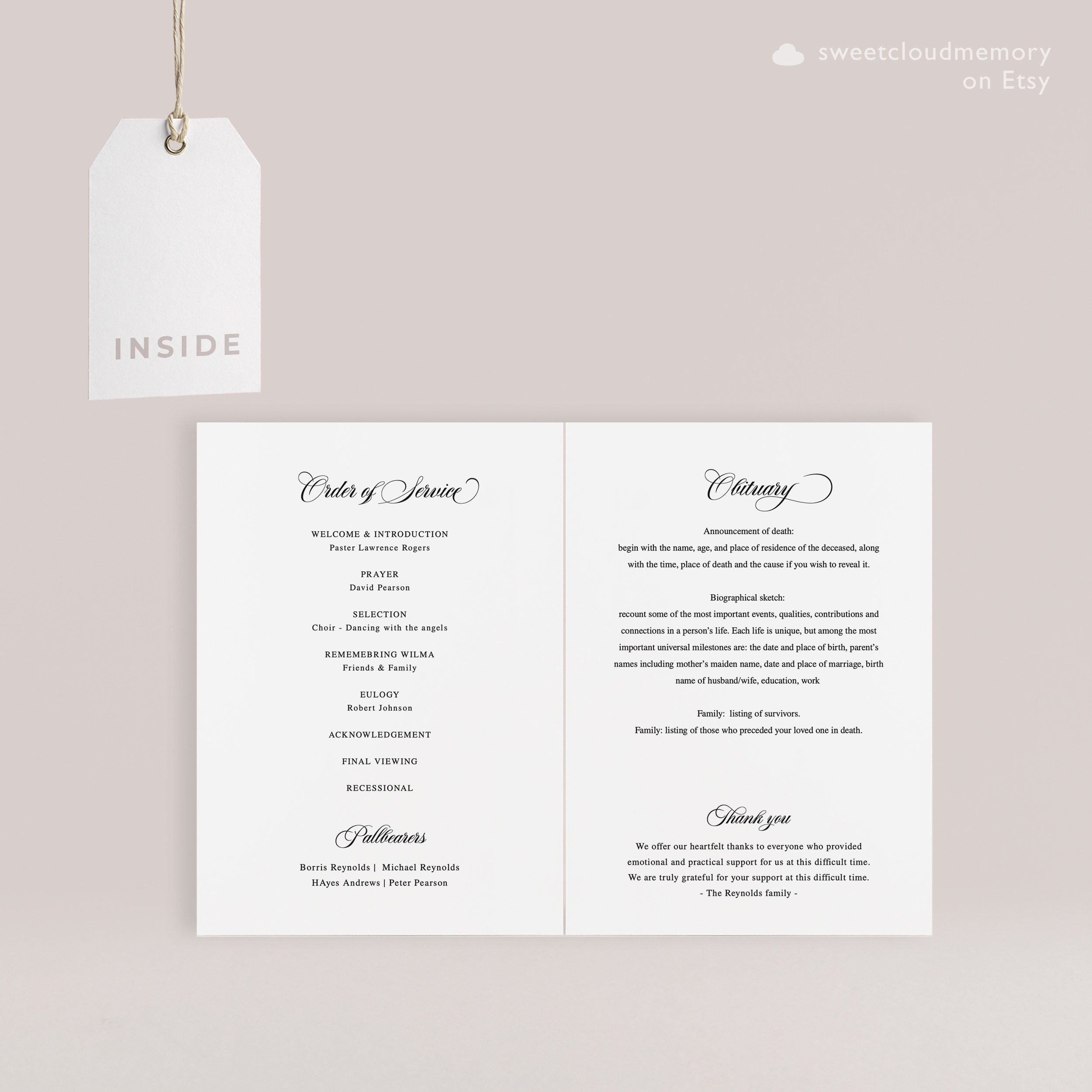 Minimal Funeral Service Program Template, Elegant Black and White ...