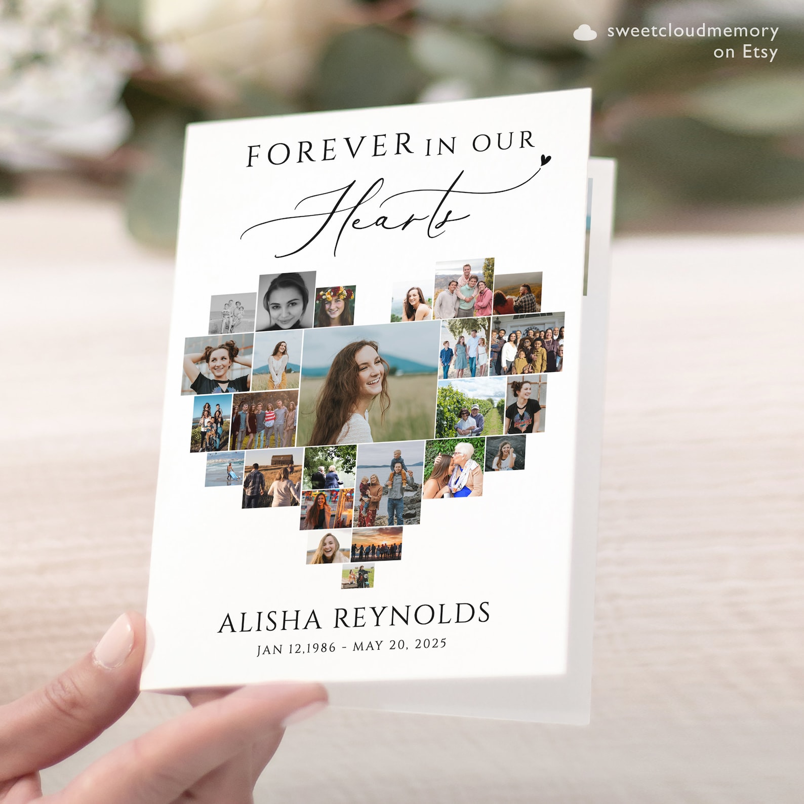 Heart Collage Funeral Program Template Simple Photo Funeral Memorial ...