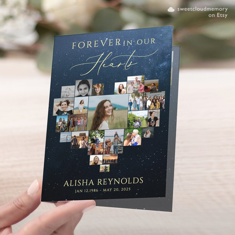 Heart Collage Funeral Program Template Night Sky Photo Funeral Program ...