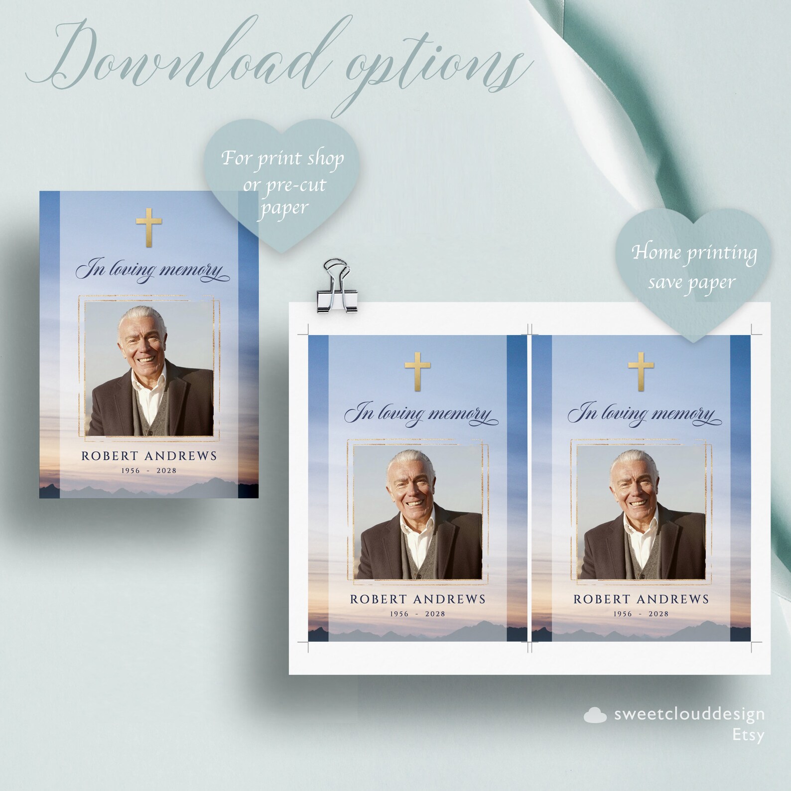 Sky Sunset Background Funeral Photo Prayer Card Editable - Etsy