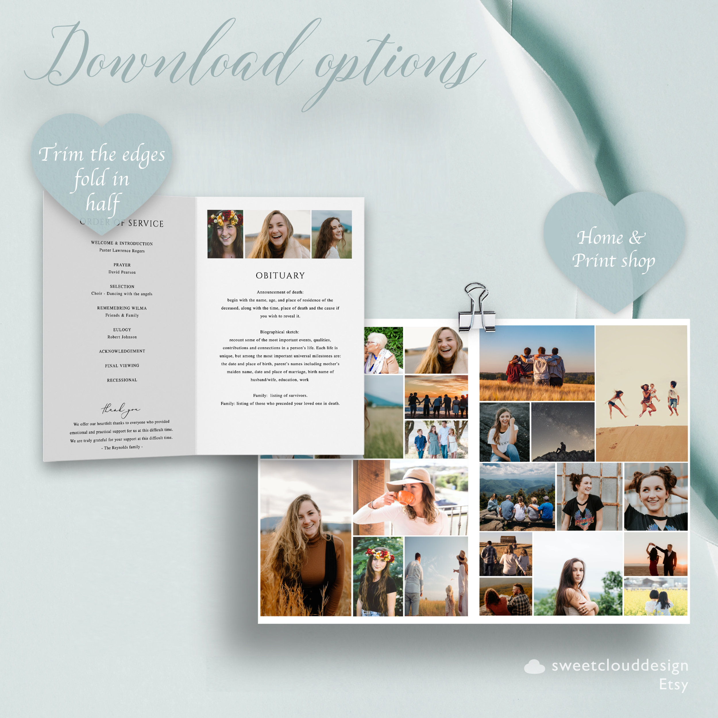 Funeral Collage Program Template Simple Photo Funeral Program - Etsy