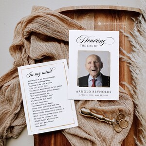 Simple Funeral Photo Prayer Card Gold Frame Minimal Funeral Bookmark ...