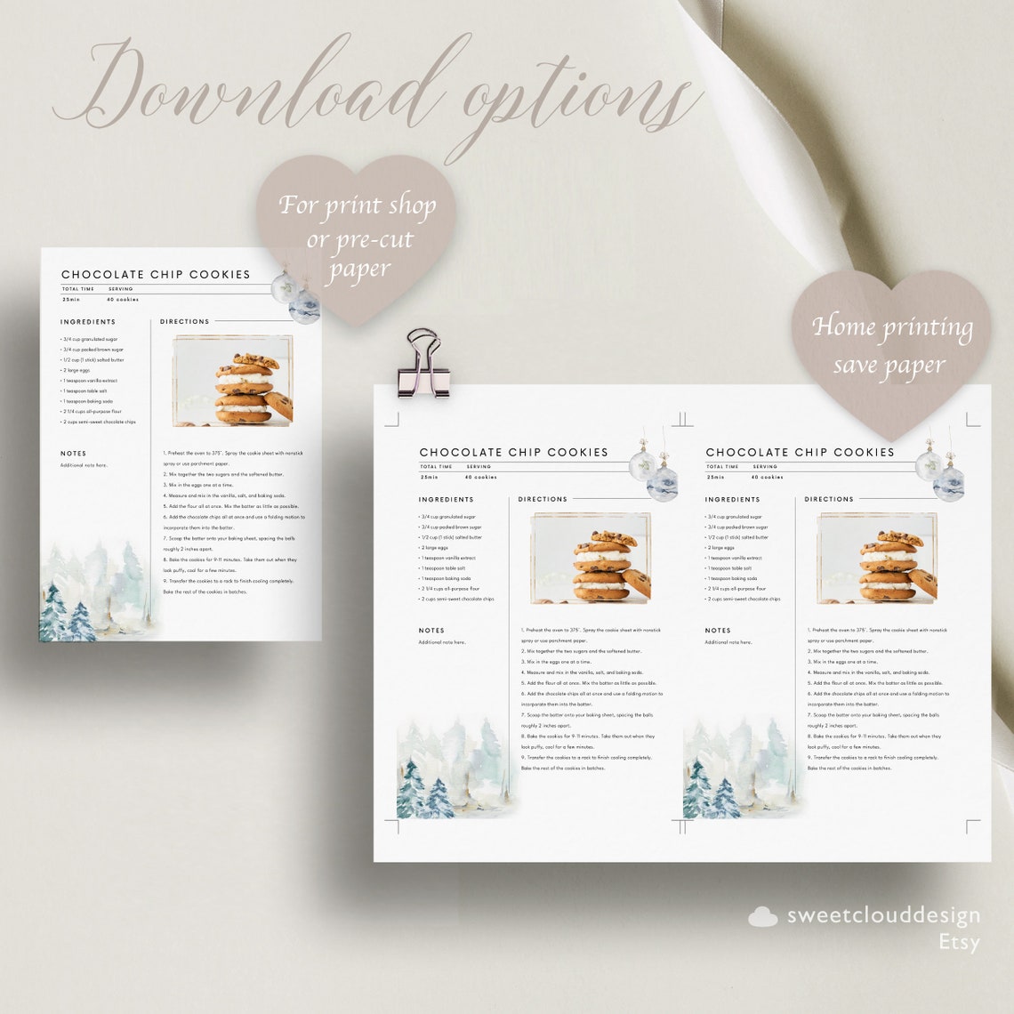 Holiday Recipe Card Template Christmas Editable Simple Recipe | Etsy