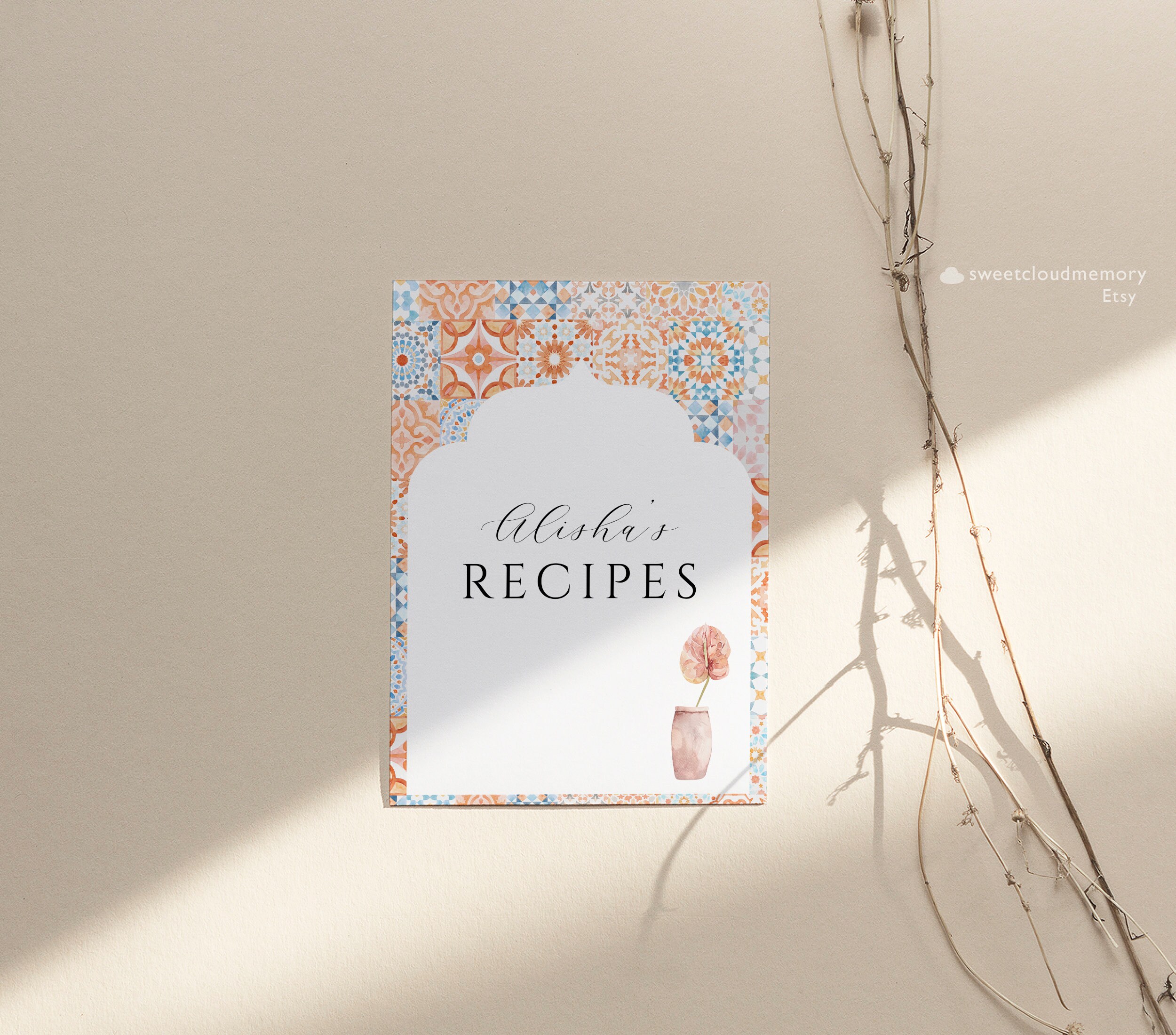 BOHO Recipe Book Template Cookbook Orange Boho Editable Recipe | Etsy