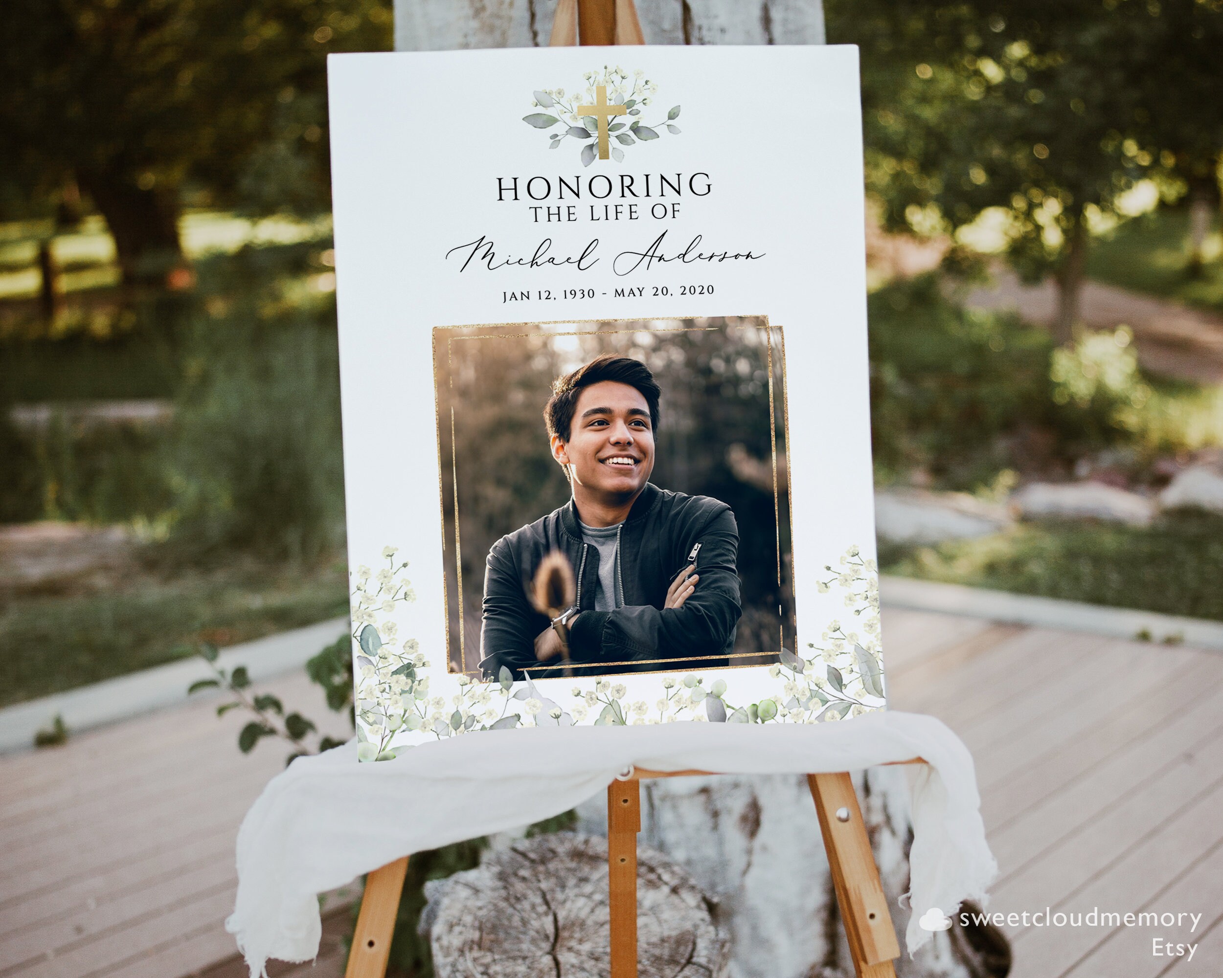 Green Leave Gold Cross Celebrating the Life Sign Life - Etsy