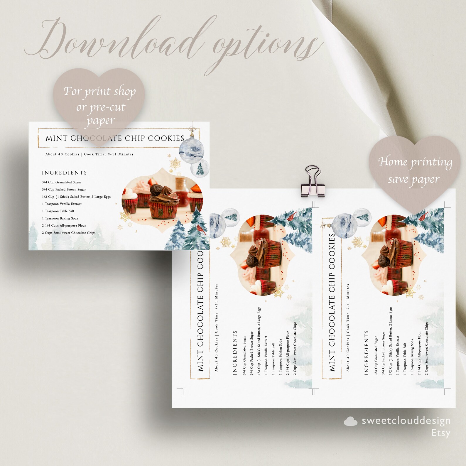 Christmas Photo Recipe Card Template Editable Gold Frame | Etsy