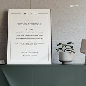Editable Simple Menu Card Template Printable Minimal Menu Sign Modern ...