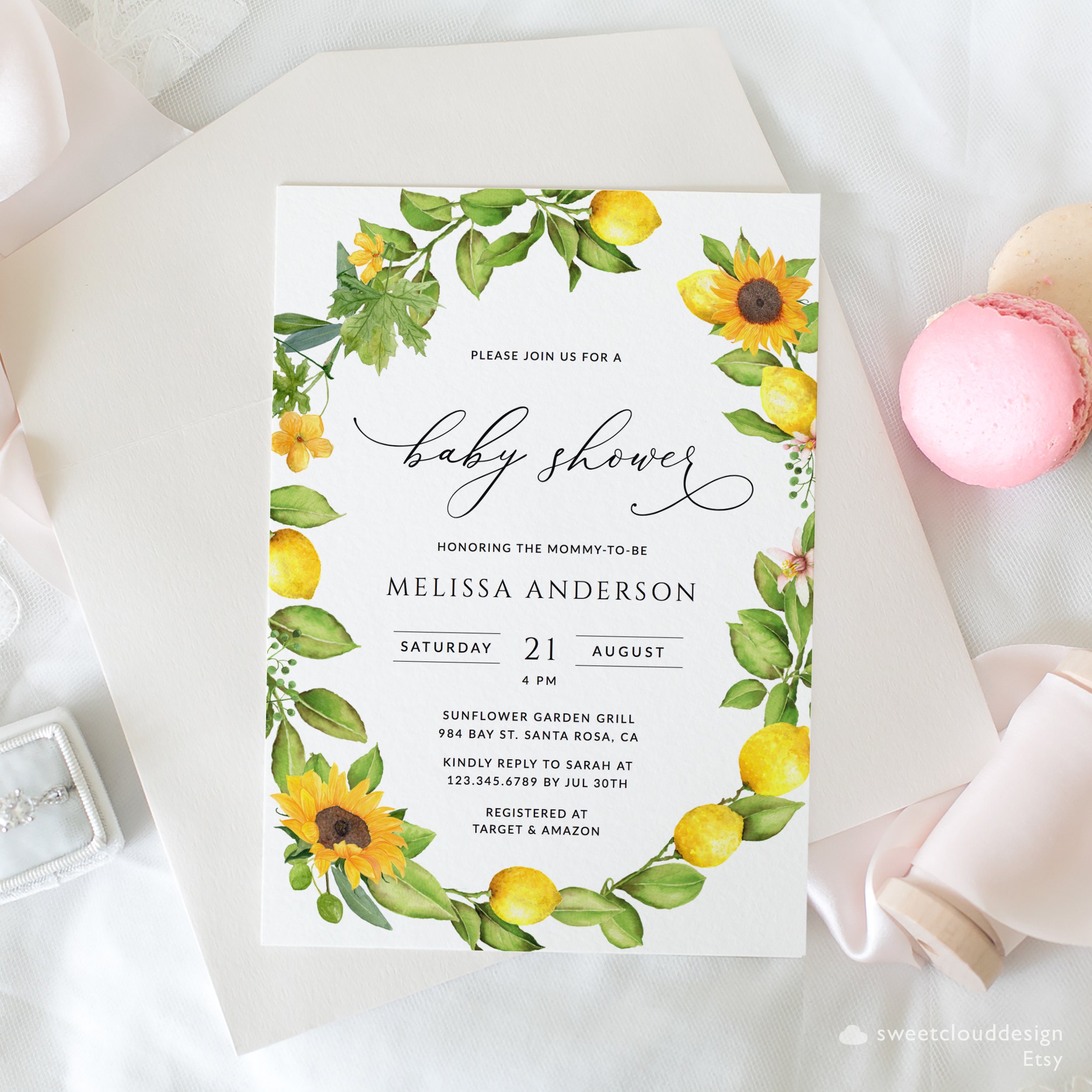 Sunflower Baby Shower Invitation Template Lemon Baby Shower | Etsy