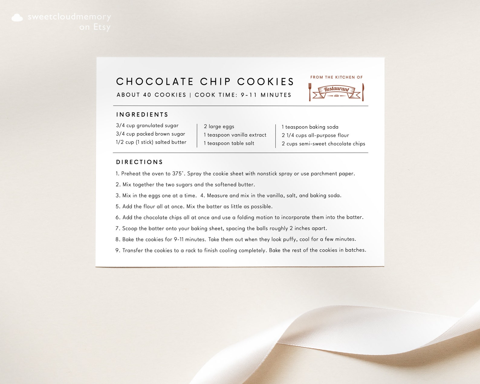 Business Minimal Recipe Card Template Editable Simple Recipe Card ...