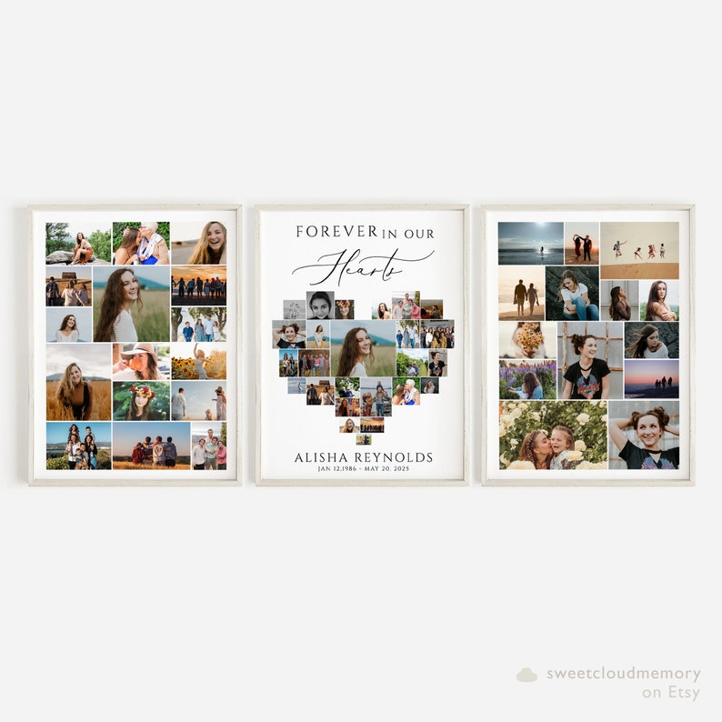 HEART Memorial Collage Sign Template Funeral Photo Poster - Etsy