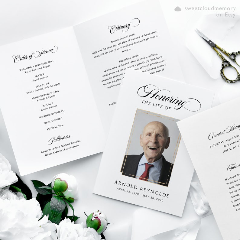 Gold Frame Funeral Program Template Elegant Funeral Memorial - Etsy