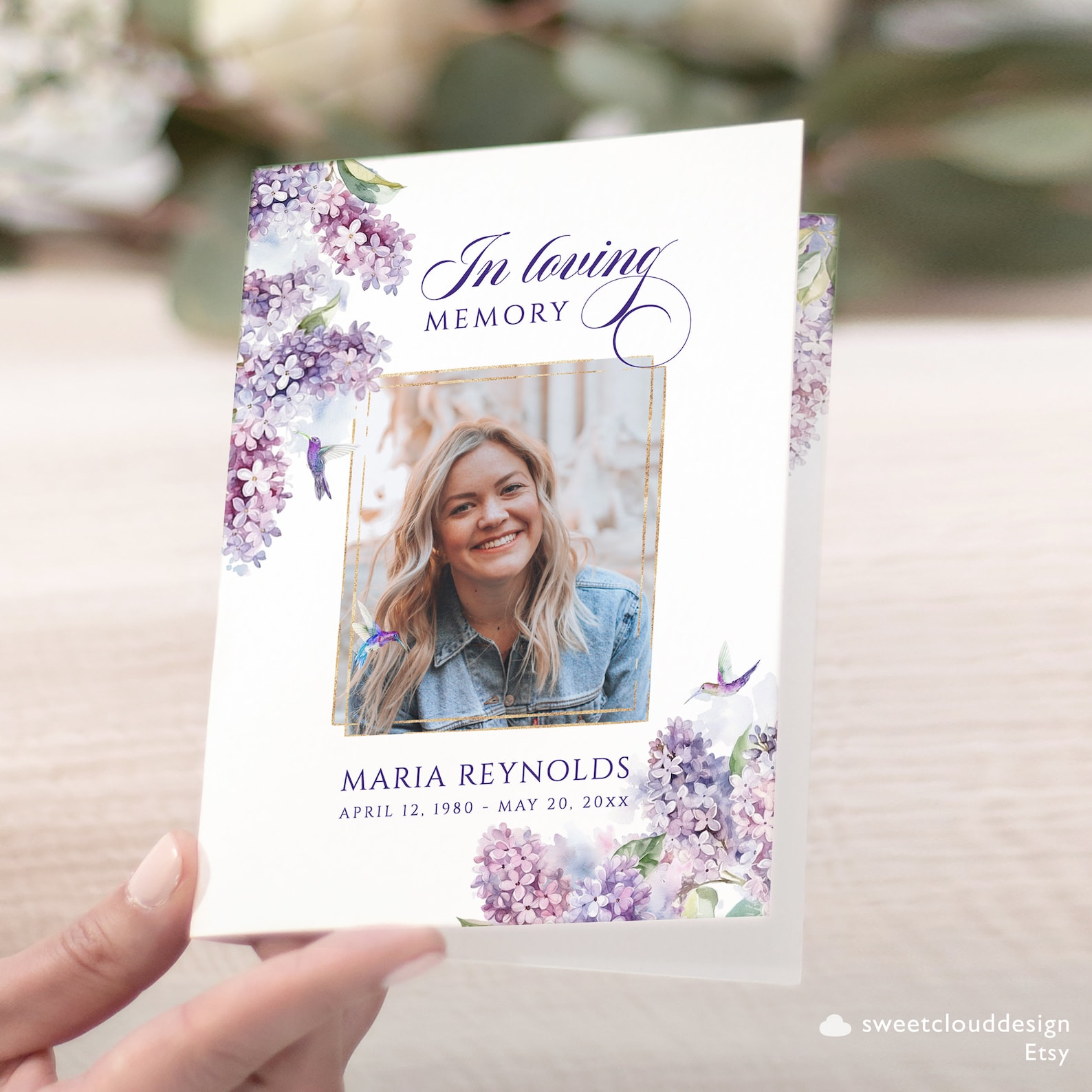 Lilac and Bird Funeral Program Template Purple Floral Funeral Memorial ...