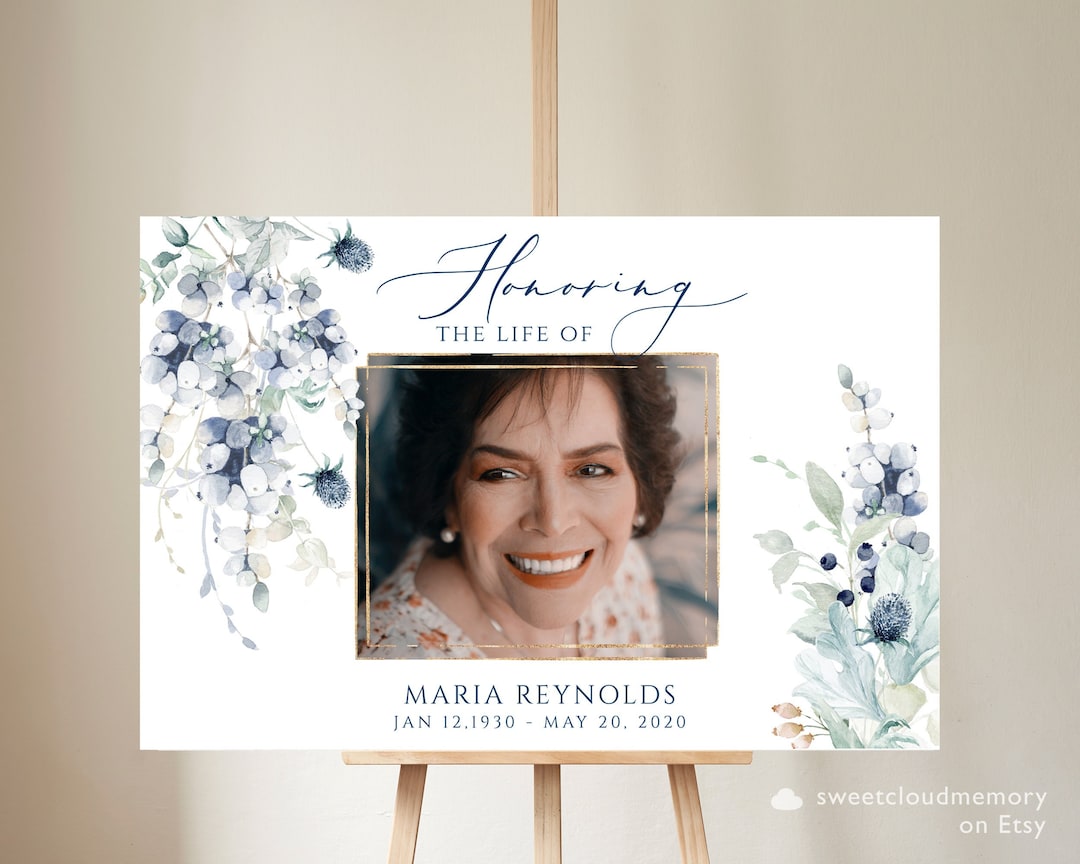 Dusty Blue Funeral Welcome Sign Blue Flower Celebration of Life Sign ...