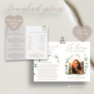 White Lily Funeral Program Template White Floral Funeral Memorial ...