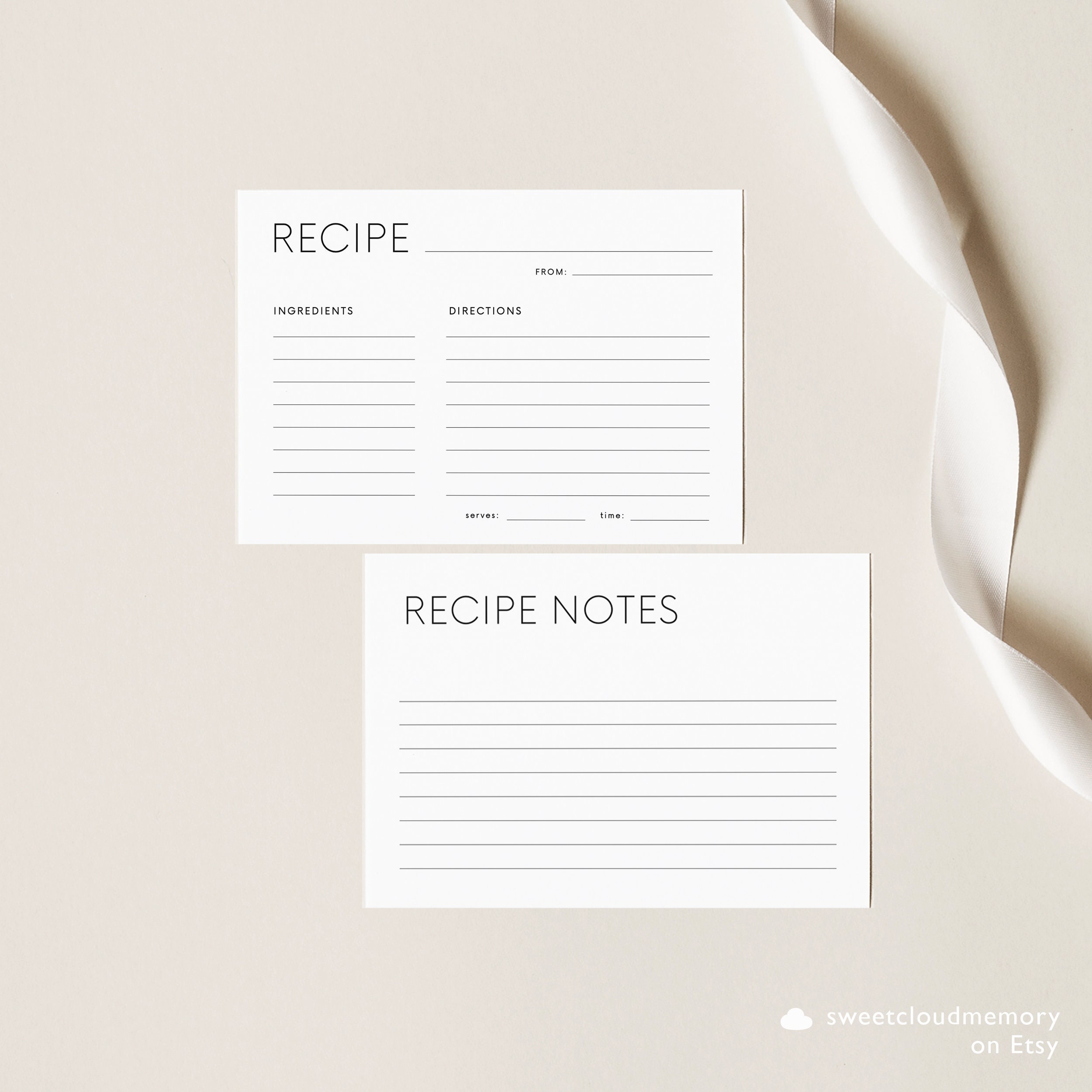 Minimalist Recipe Card Template Download Modern Personalized - Etsy