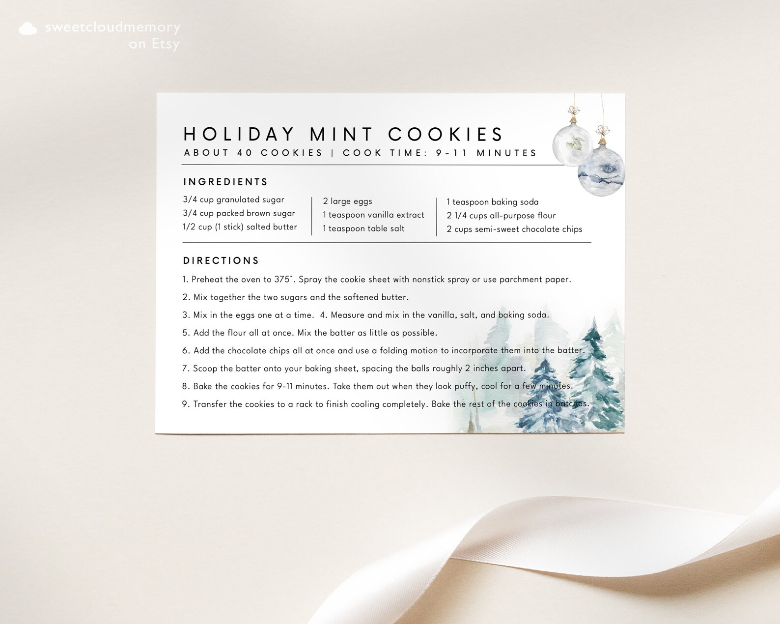 Holiday Recipe Card Template Christmas Editable Simple Recipe Card ...