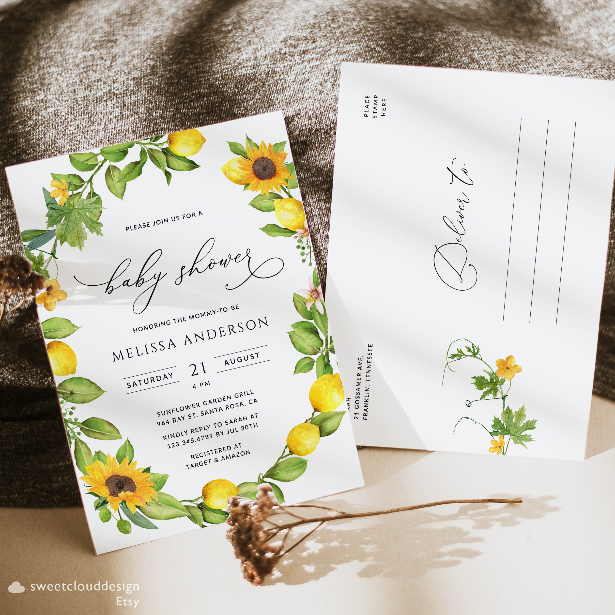 Sunflower Baby Shower Invitation Template Lemon Baby Shower | Etsy