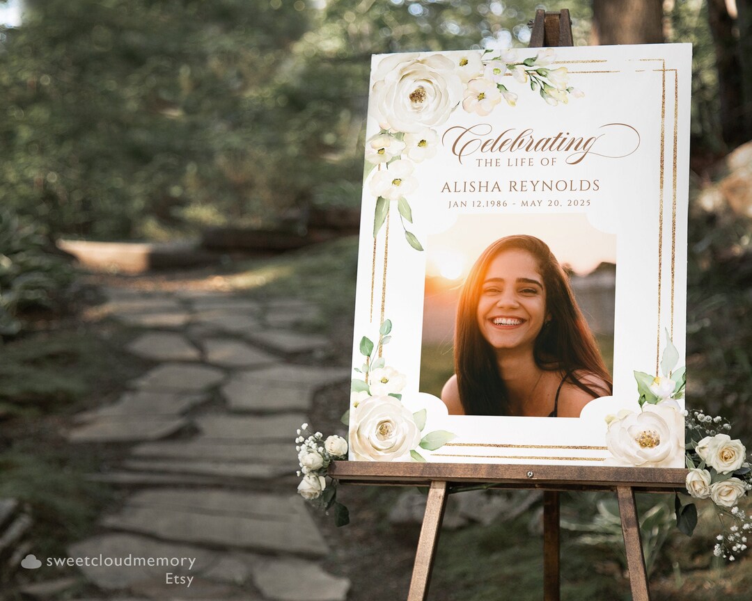 White Floral Celebrating the Life Sign Life Celebration Sign White ...