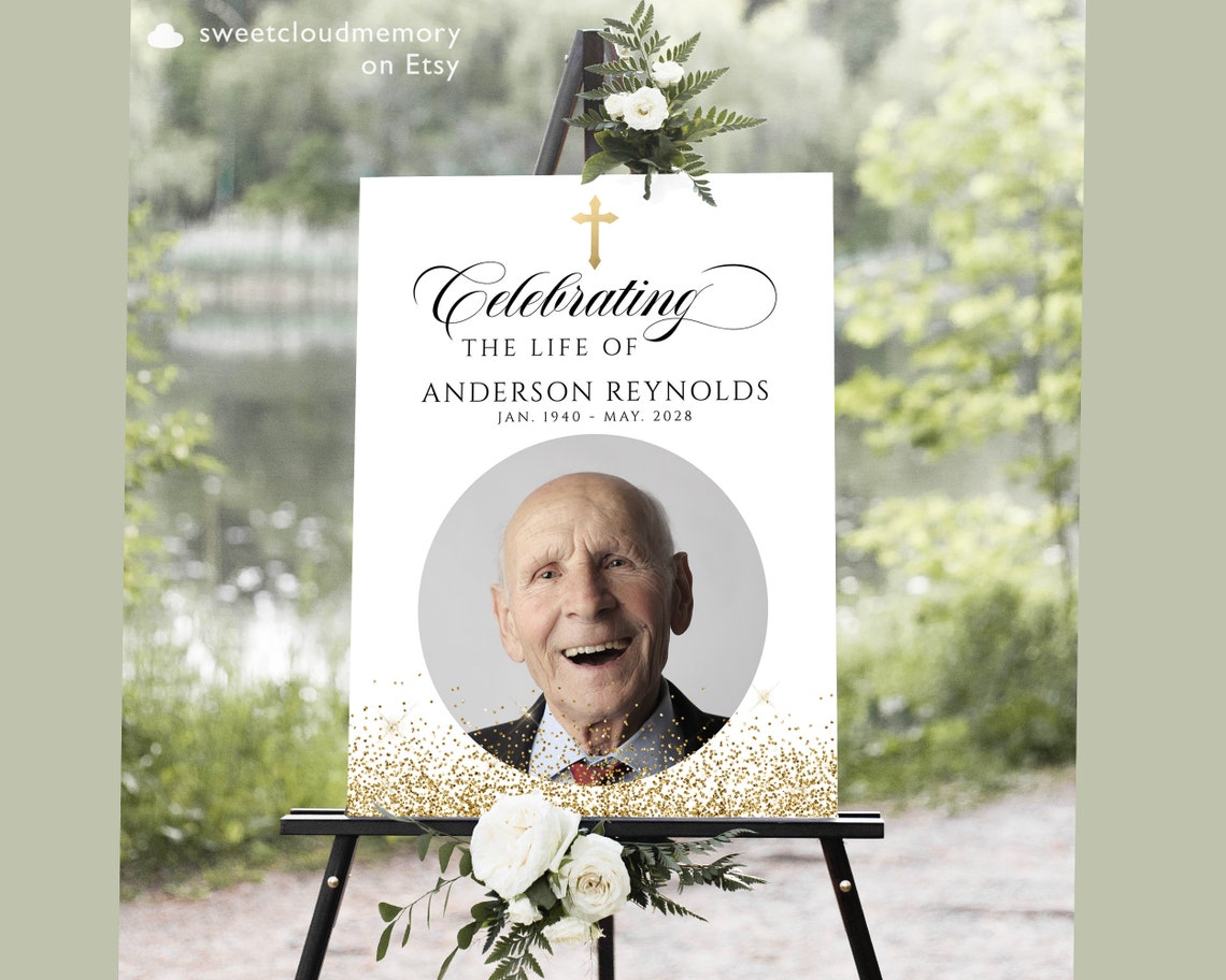 Gold Cross Minimal Funeral Sign Simple Celebrating Life Sign - Etsy