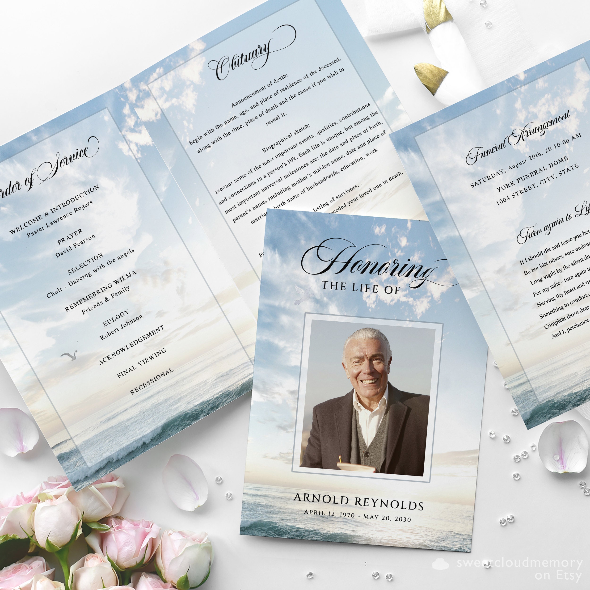 Blue Sky Funeral Program Template Ocean Sky Funeral Memorial Program ...