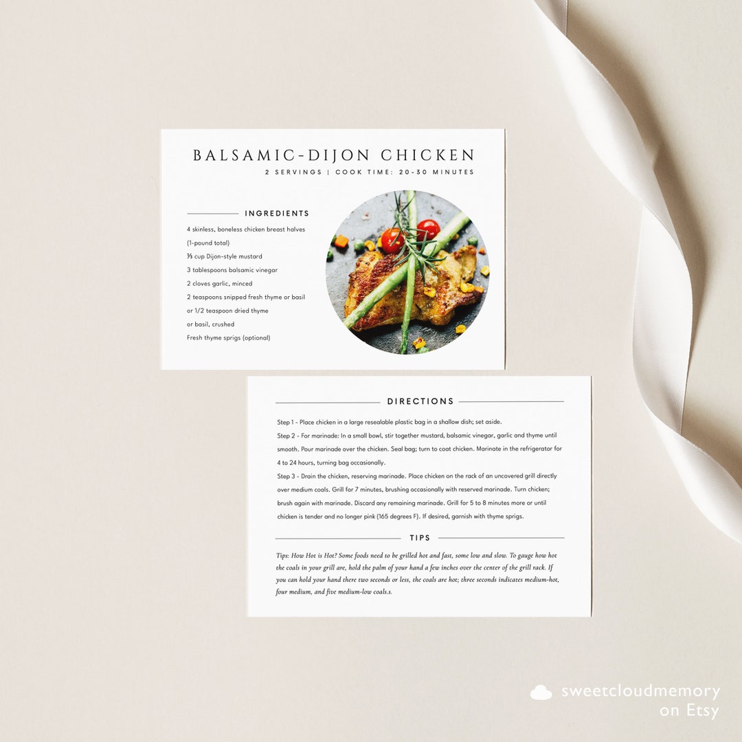 Round Photo Recipe Card Template Editable Modern Recipe Card Minimalist ...