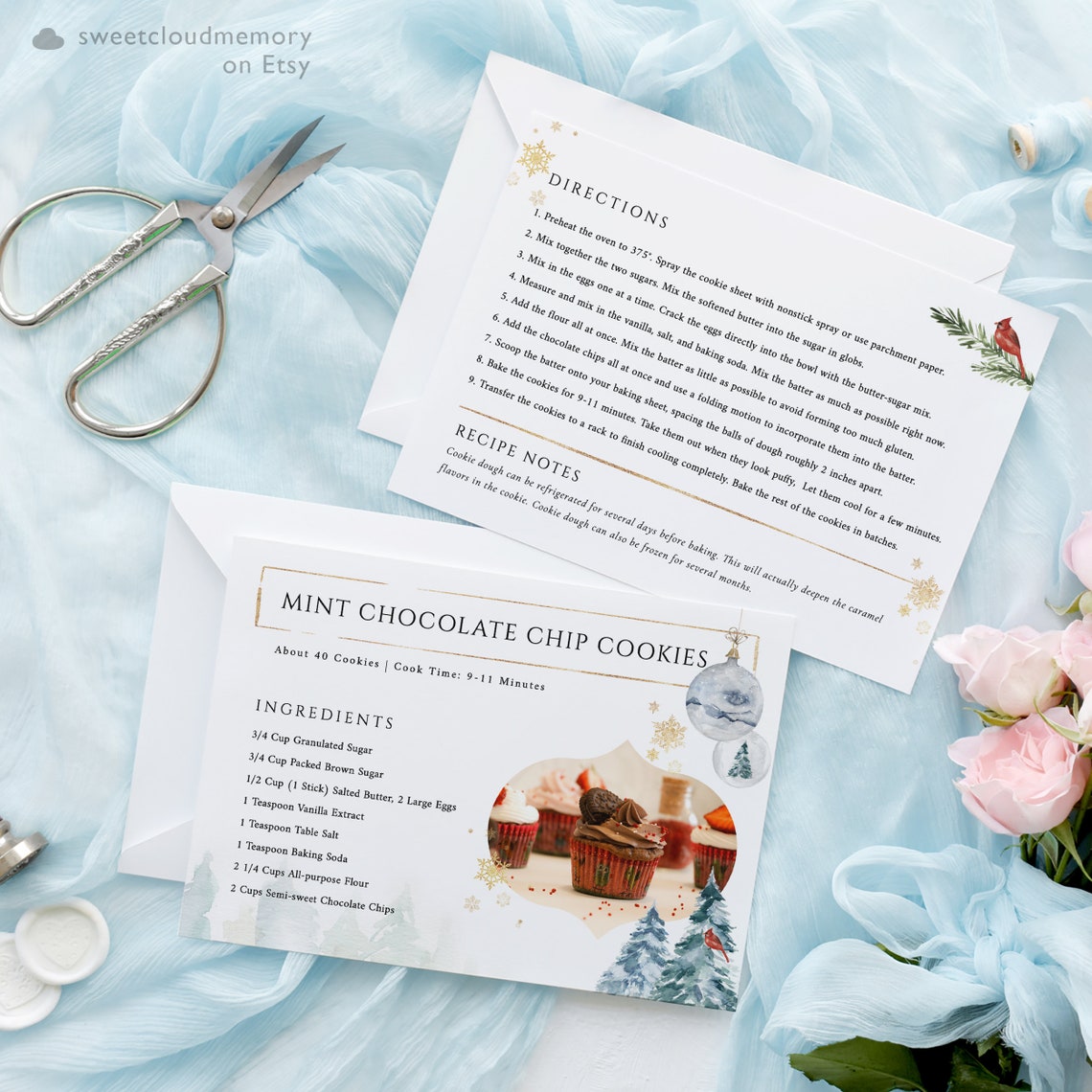 Christmas Photo Recipe Card Template Editable Gold Frame Recipe Card ...