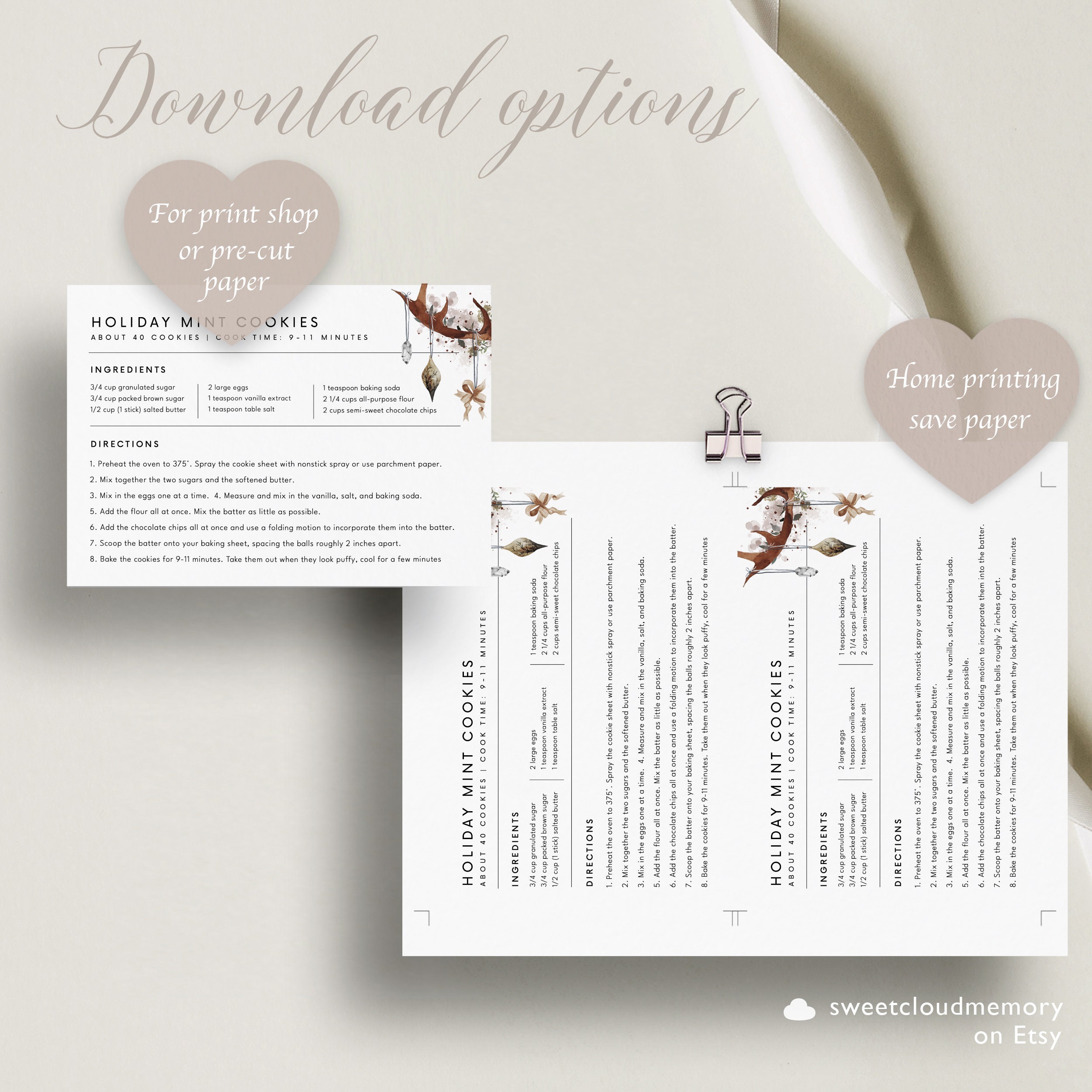 Holiday Recipe Card Template Christmas Editable Simple Recipe Card ...