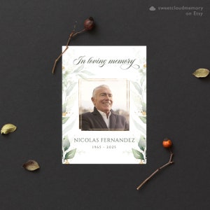 Greenery Funeral Photo Prayer Card Gold Frame Green Leaves Funeral ...