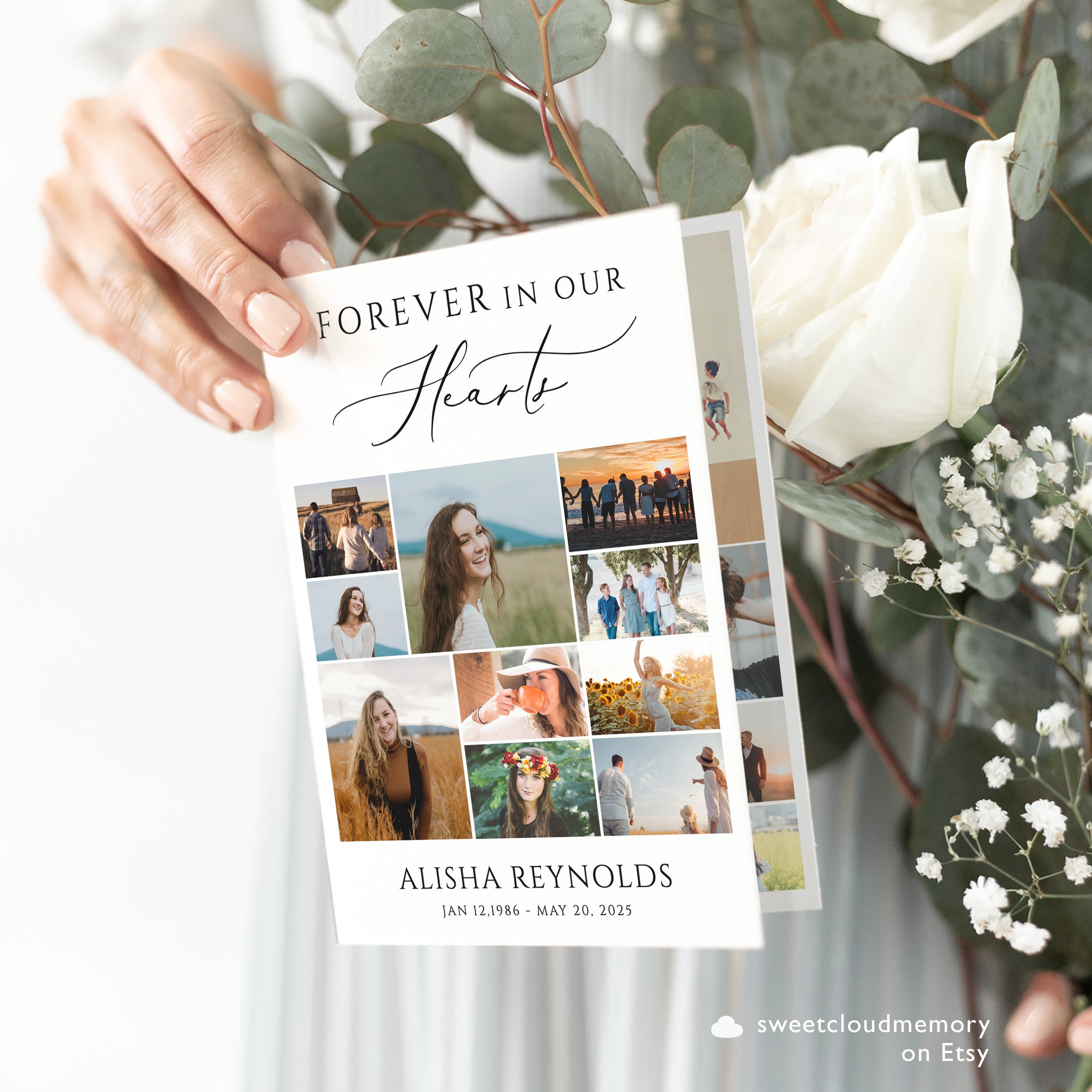 Funeral Collage Program Template Simple Photo Funeral Program - Etsy