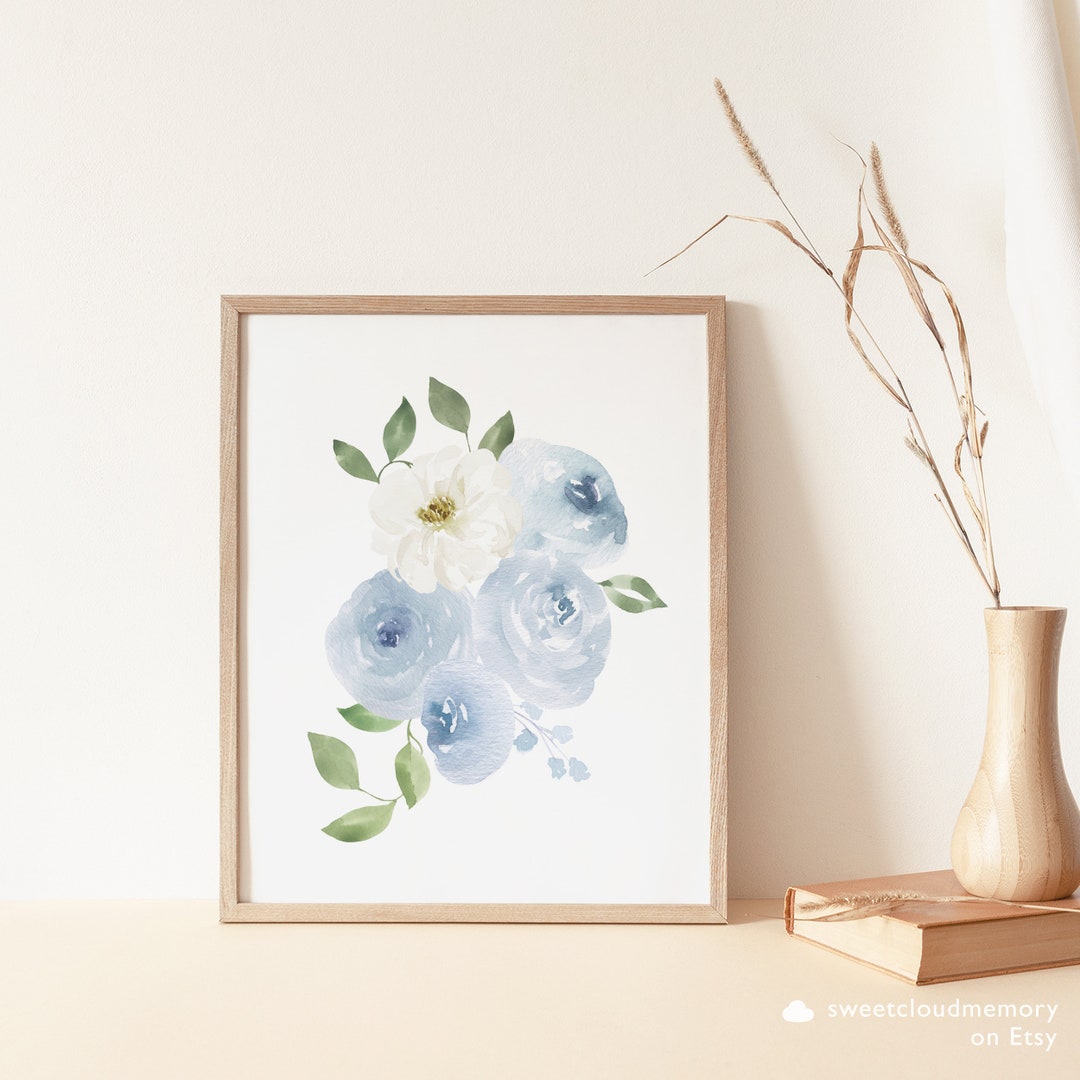 Blue Nursery Printable, Baby Boy Nursery, Baby Shower Gift,flower Wall ...