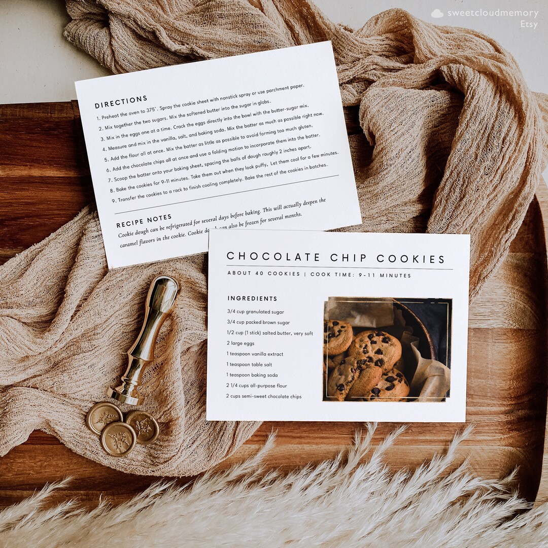 Modern Recipe Card Template Editable Gold Frame Recipe Card Minimalist ...