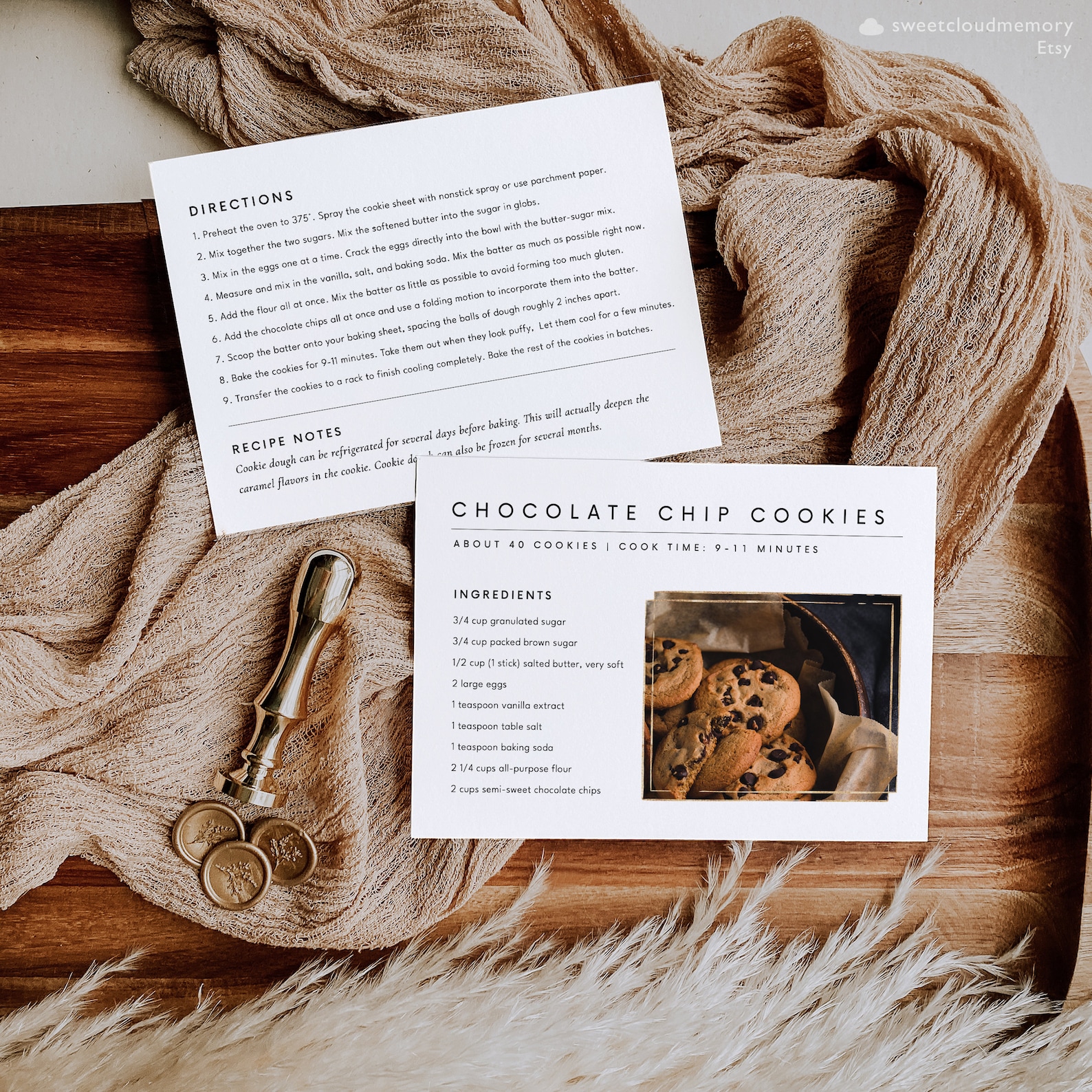 Modern Recipe Card Template Editable Gold Frame Recipe Card - Etsy