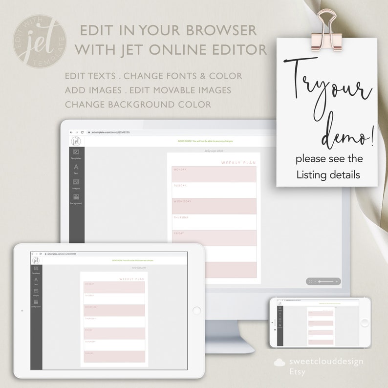 Weekly Planner Chart Editable Simple Week Table Card Weekly Schedule ...