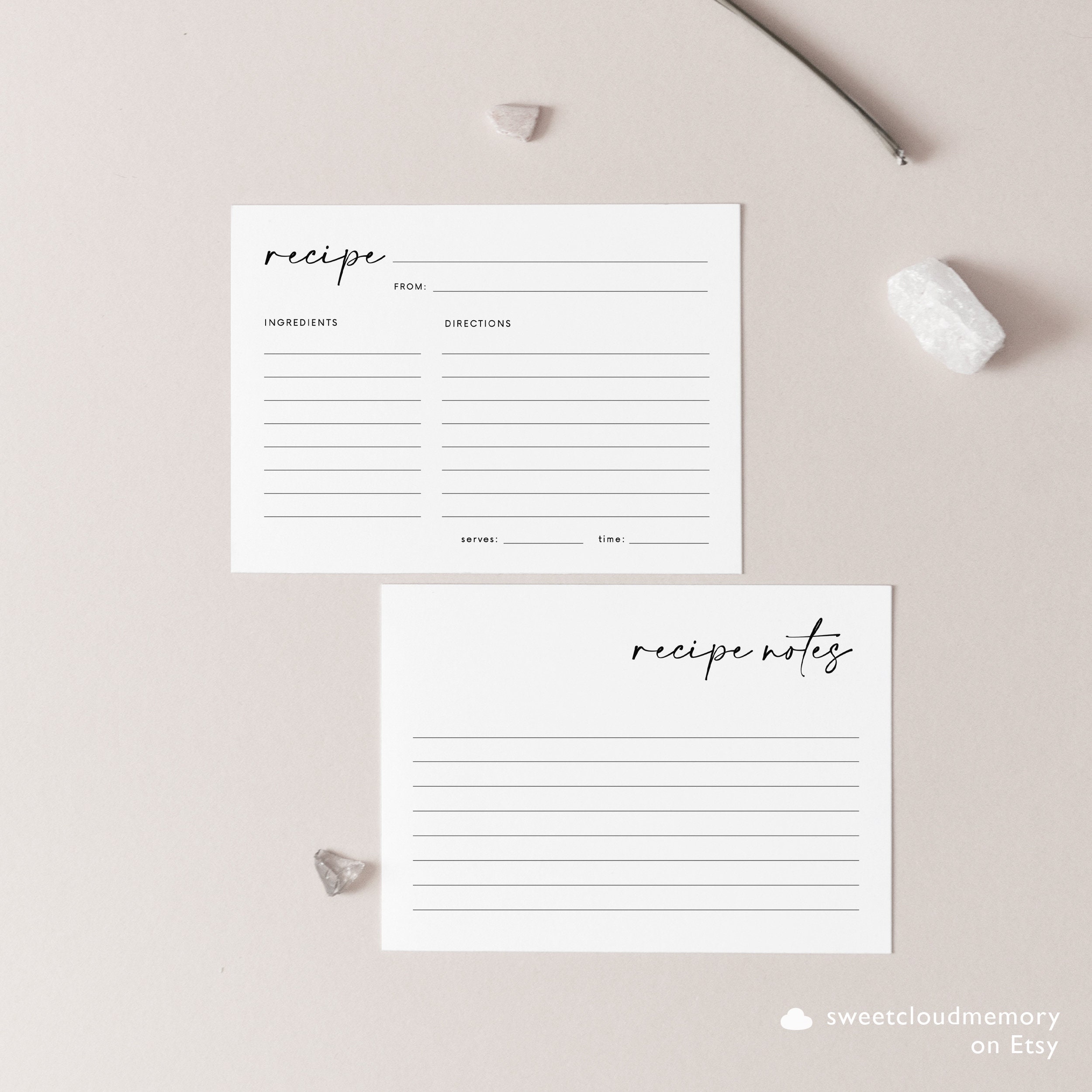Blush Rose Photo Recipe Card Template Editable Elegant Recipe - Etsy