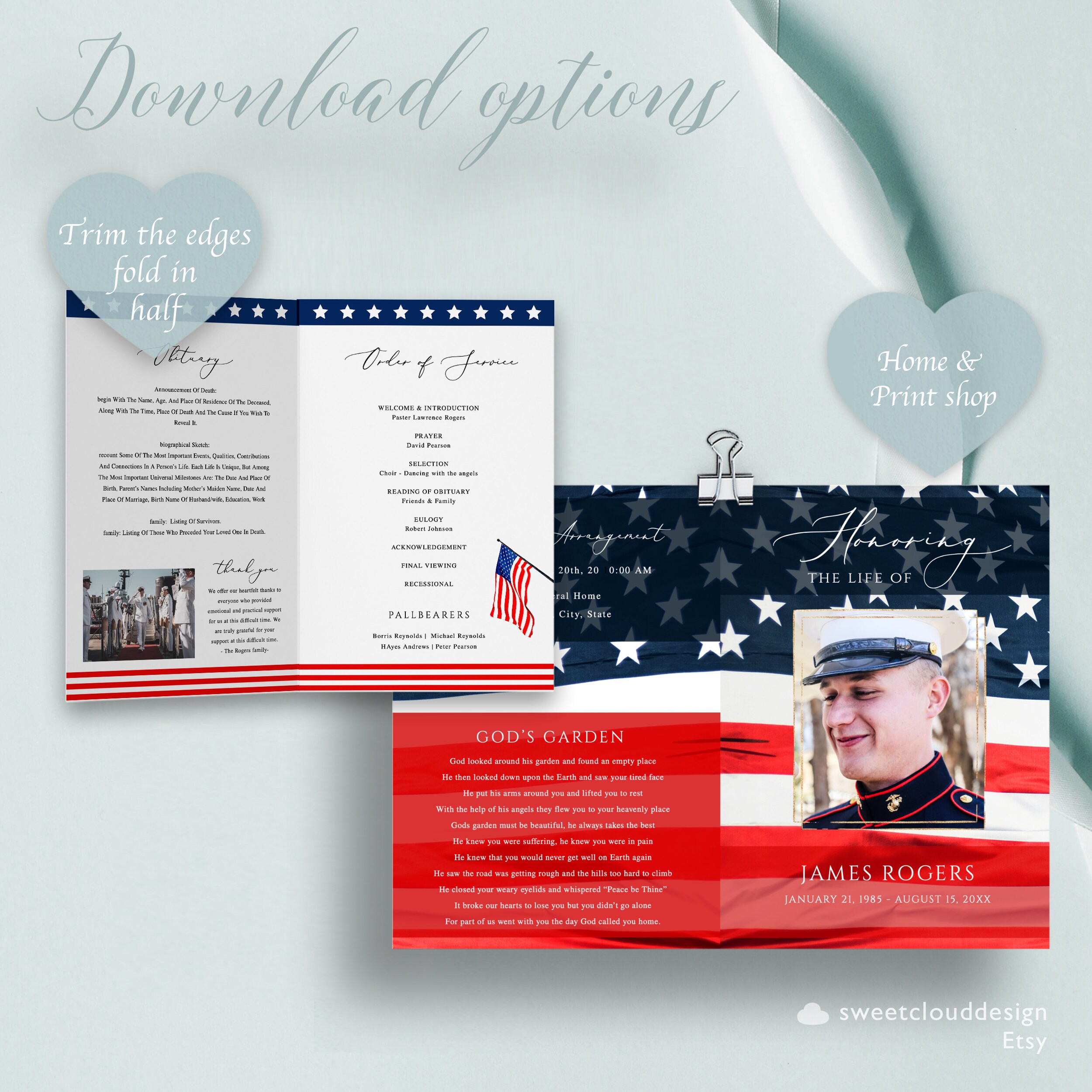 Veteran Funeral Program Template American Flag for Service | Etsy New ...