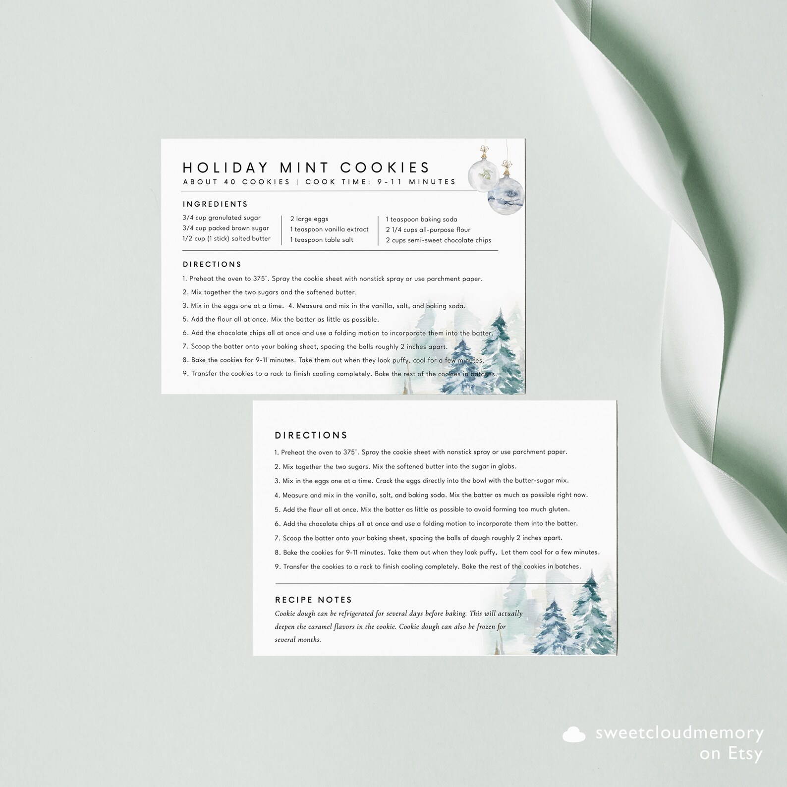 Holiday Recipe Card Template Christmas Editable Simple Recipe Card ...