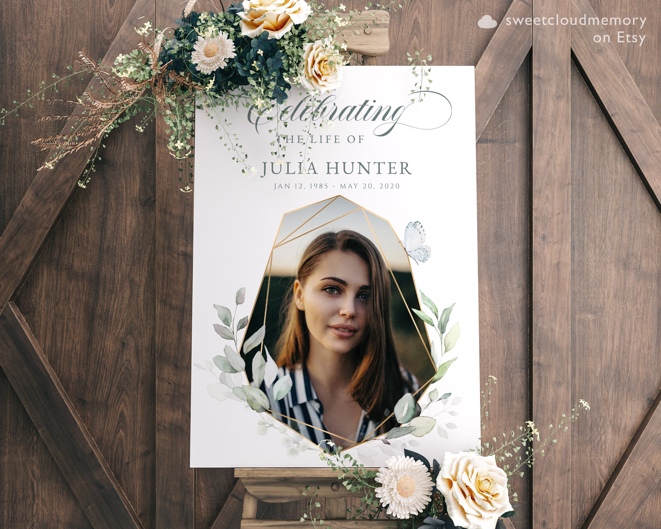 Greenery Funeral Poster Celebrating the Life Sign Welcome Sign | Etsy