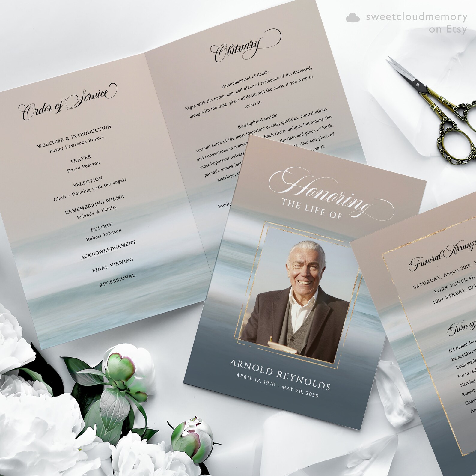 Ocean Funeral Program Template Seascape Funeral Memorial Program ...