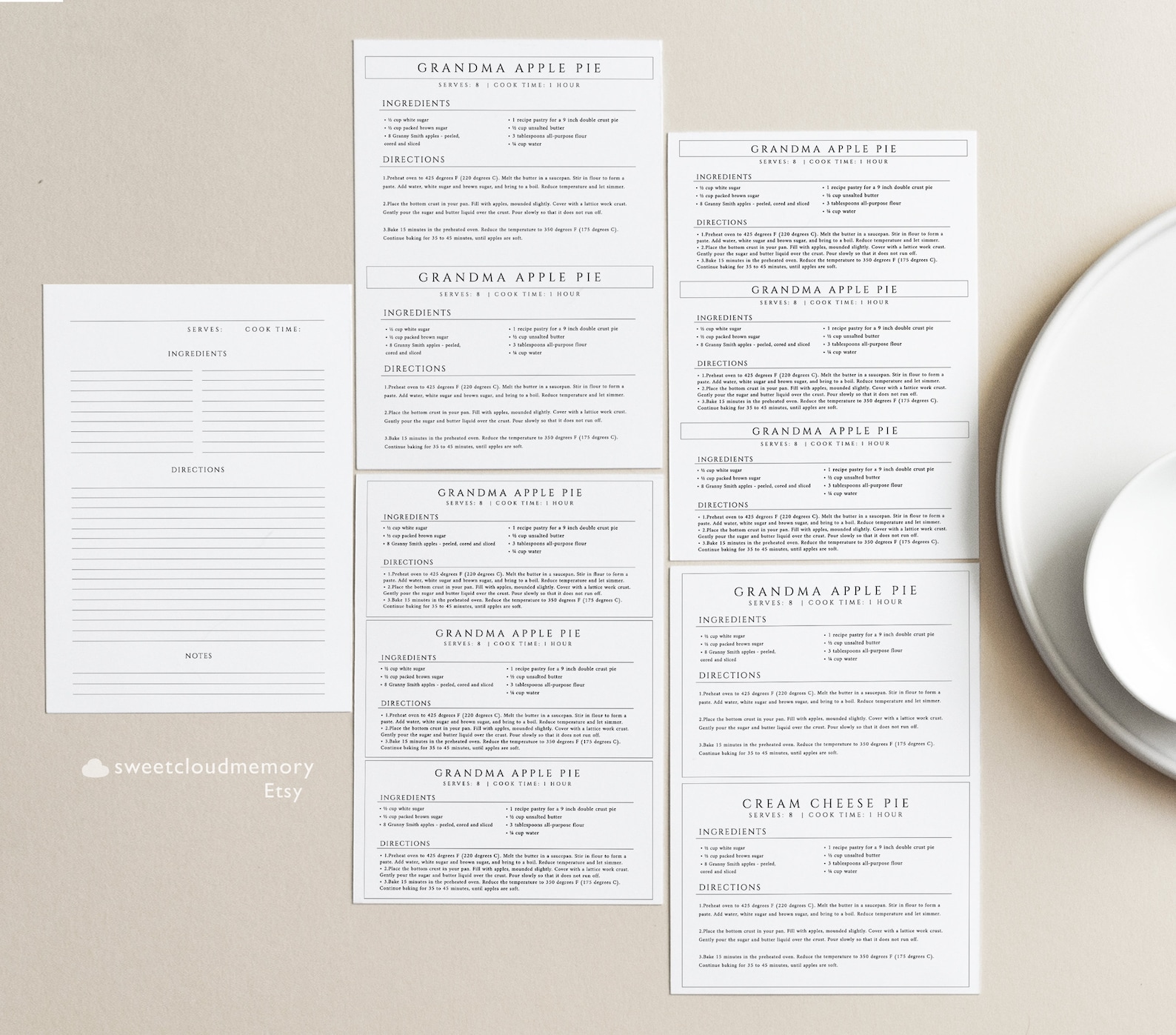 US LETTER SIZE Recipe Template Editable, Simple Printable Recipe ...