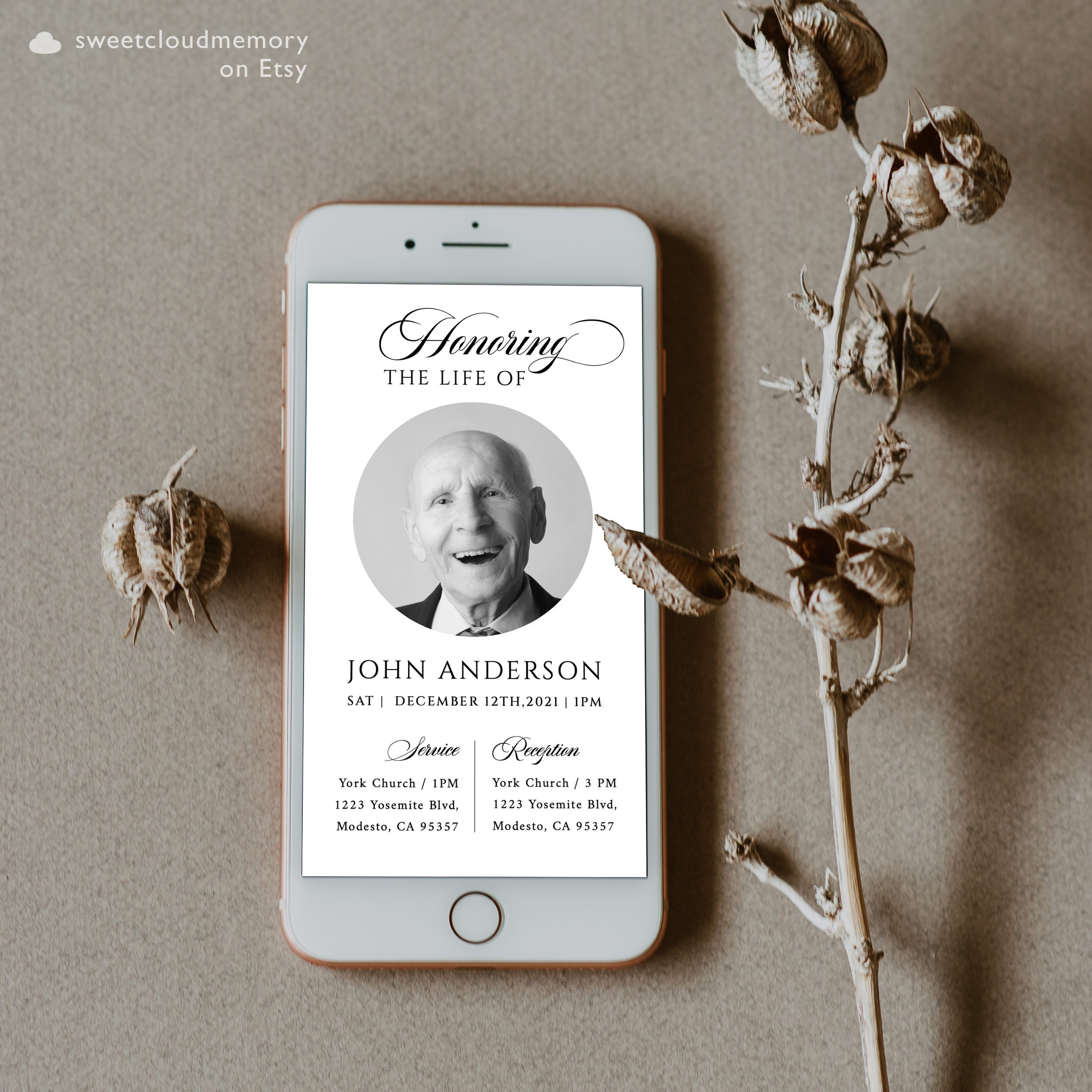 Minimal Funeral Invitation Templatesimple Photo Celebration - Etsy