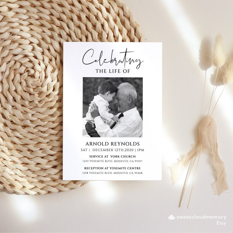 Minimal Funeral Invitation Card Template,simple Photo Celebration of ...