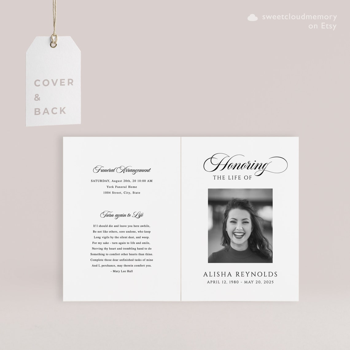 Minimal Funeral Service Program Template Elegant black and | Etsy