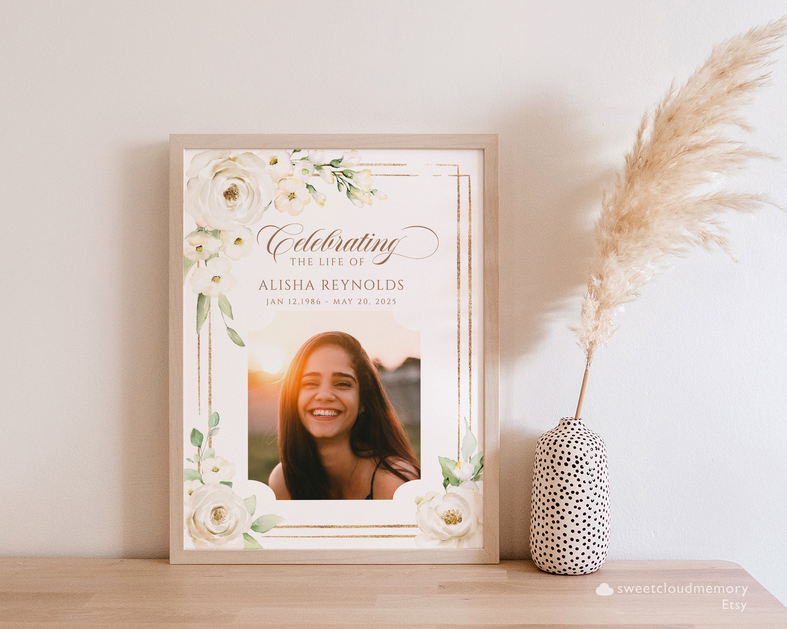 White Floral Celebrating the Life Sign Life Celebration Sign | Etsy