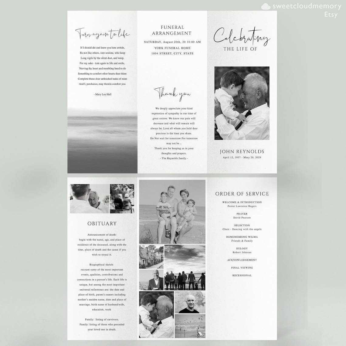 Trifold Funeral Program Minimalist Trifold Funeral Program Template ...