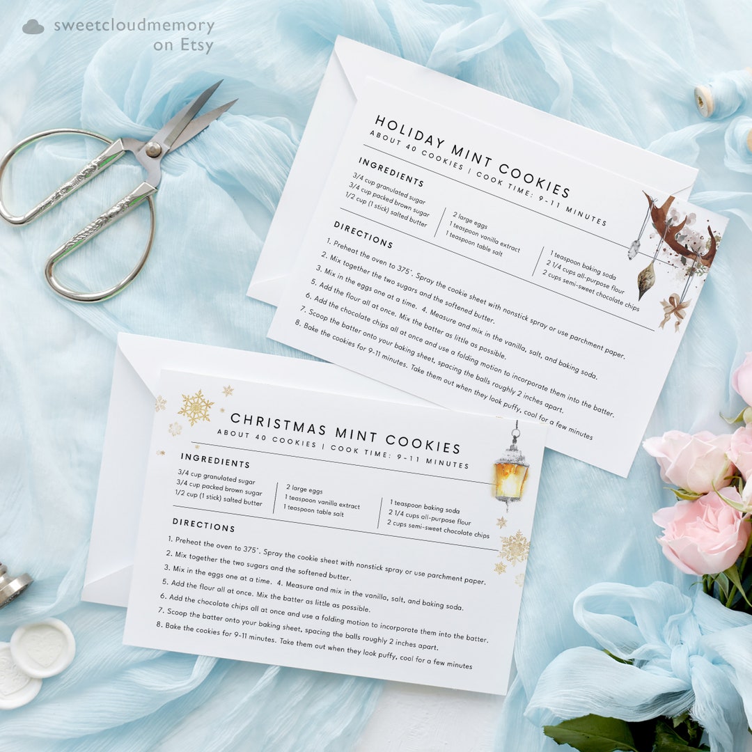 Holiday Recipe Card Template Christmas Editable Simple Recipe Card ...